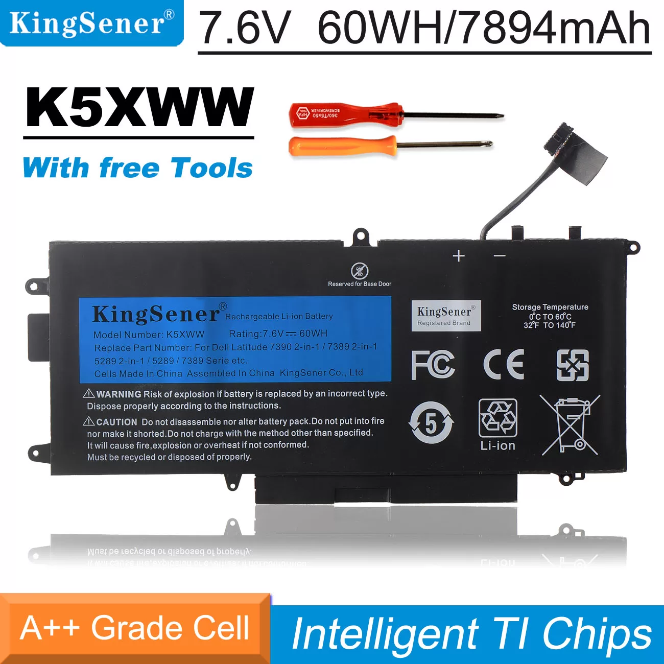 K5XWW Battery For Dell Latitude 5289 7390 L3180 Series - kingsener.com